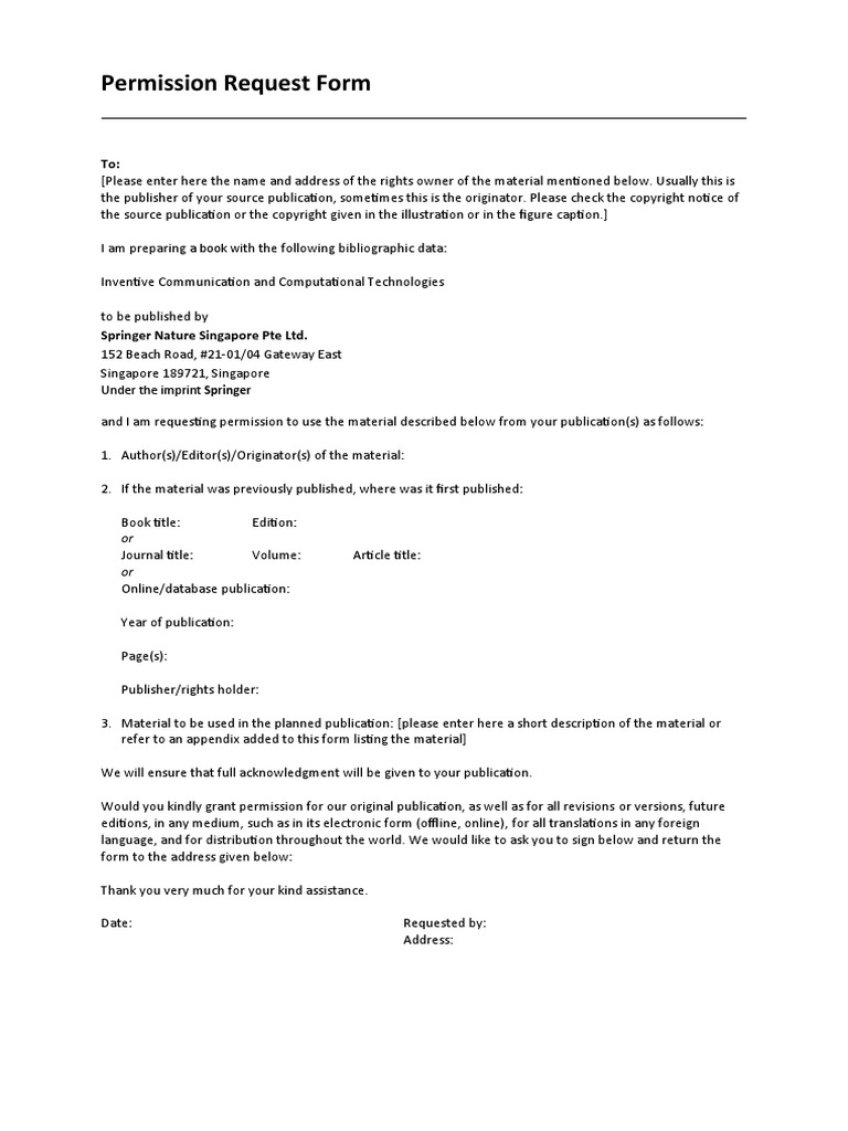 Permission Request Form (Springer) | PDF