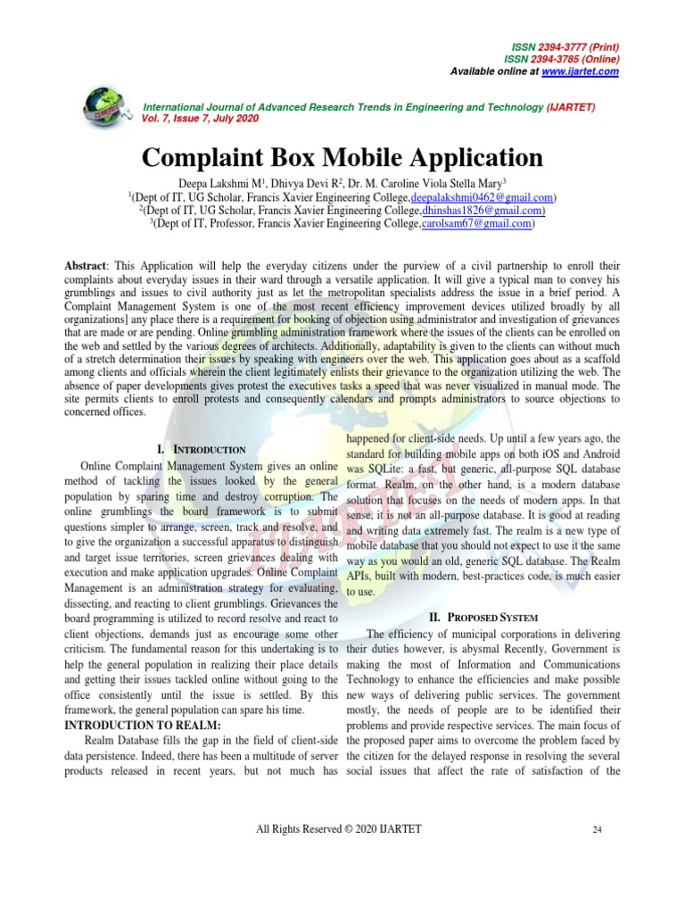 Complaint Box Mobile Application | PDF | Web Application | Databases
