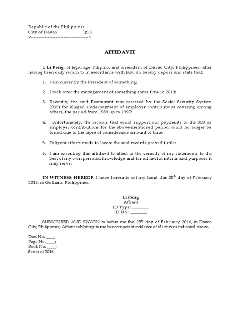Affidavit: IN WITNESS HEREOF, I Have Hereunto Set My Hand This 25 | PDF