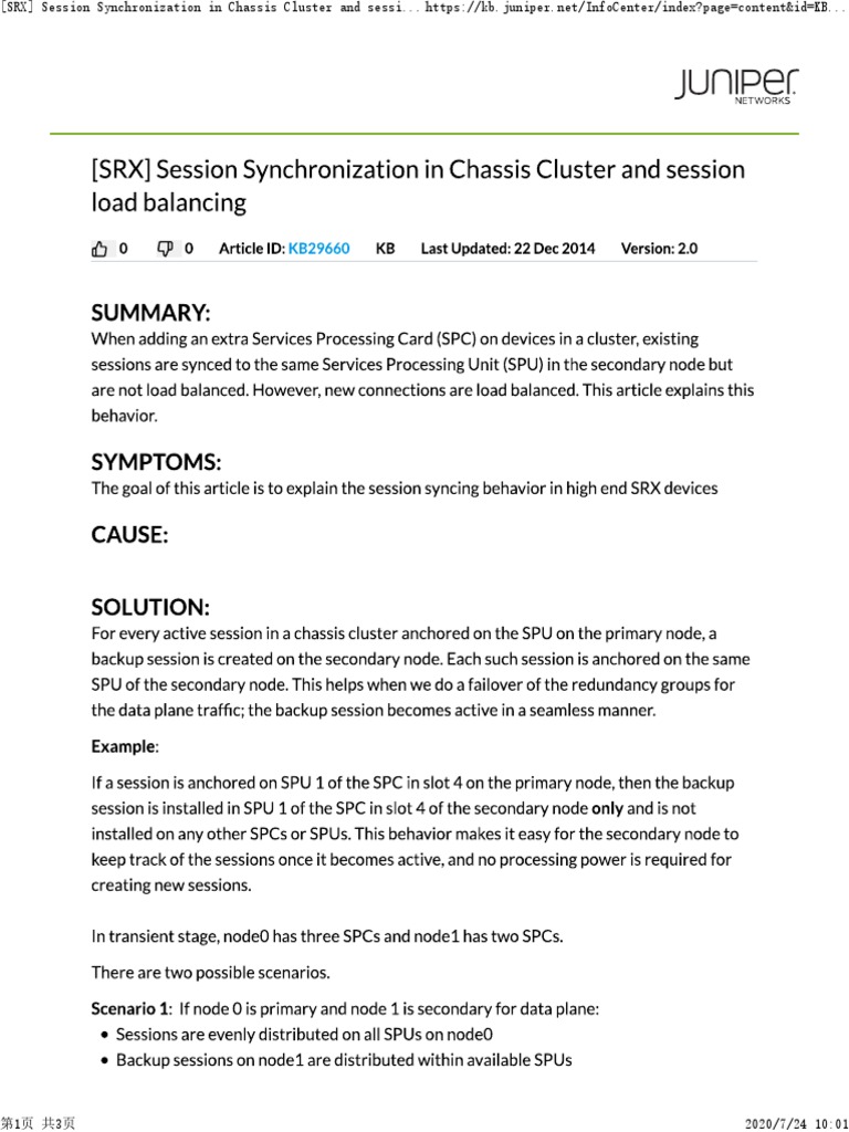 (SRX) Session Synchronization in Chassis Cluster and Session Load ...