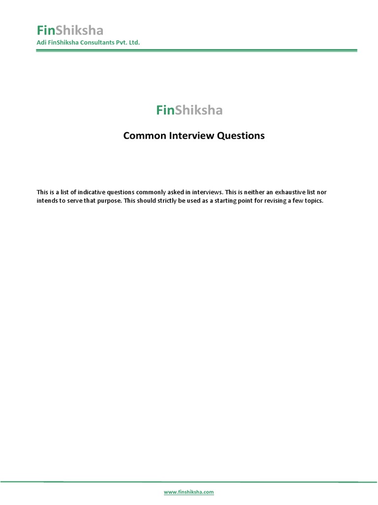 Common Interview Questions Overview | PDF | Internal Rate Of Return ...