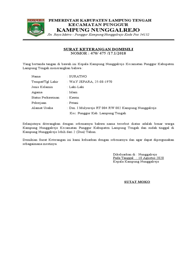 475SURAT KETERANGAN DOMISILI A.N Suratno | PDF
