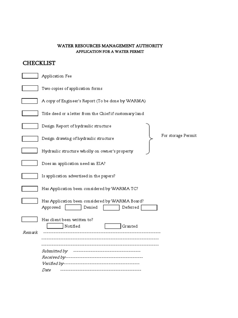 Checklist: Application For A Water Permit | PDF