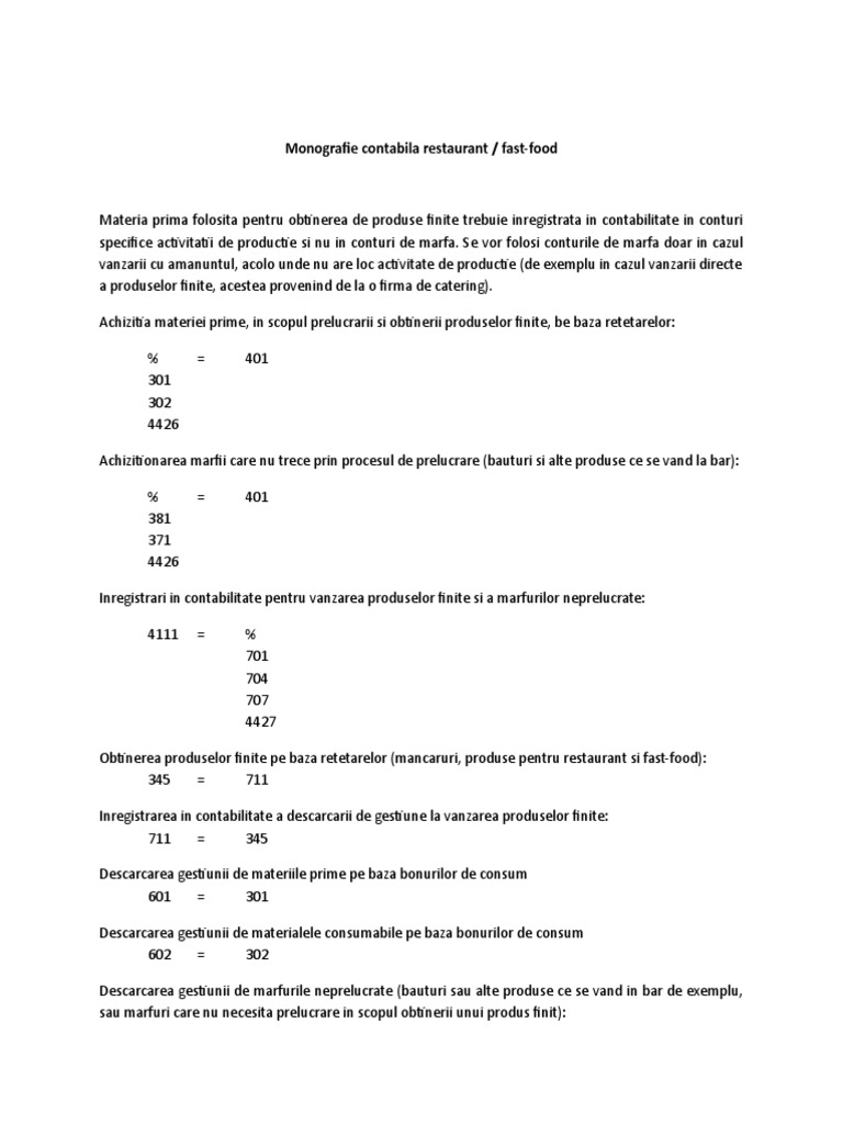 Monografie Contabila Restaurant | PDF