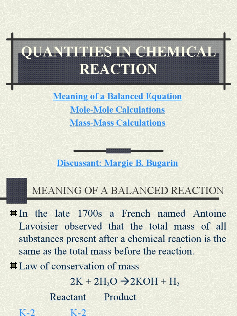 QUANTITIES IN CHEMICAL REACTIONS | PDF | Mole (Unit) | Stoichiometry
