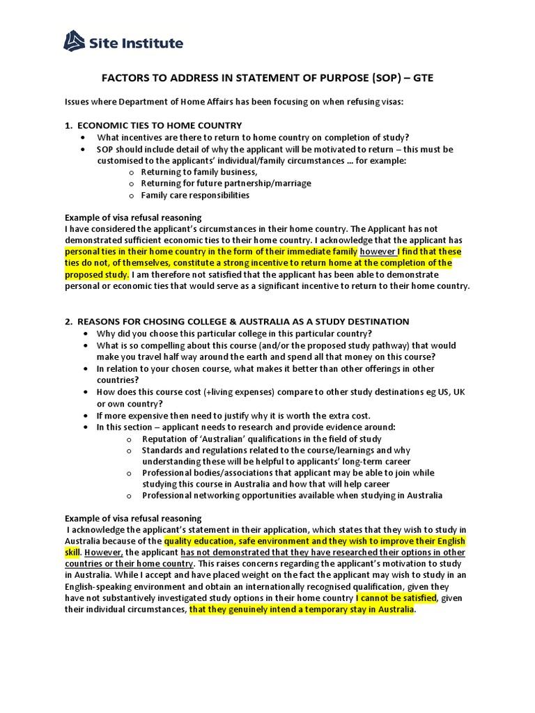 SOP Key Issues To Cover | PDF | Travel Visa | Australia