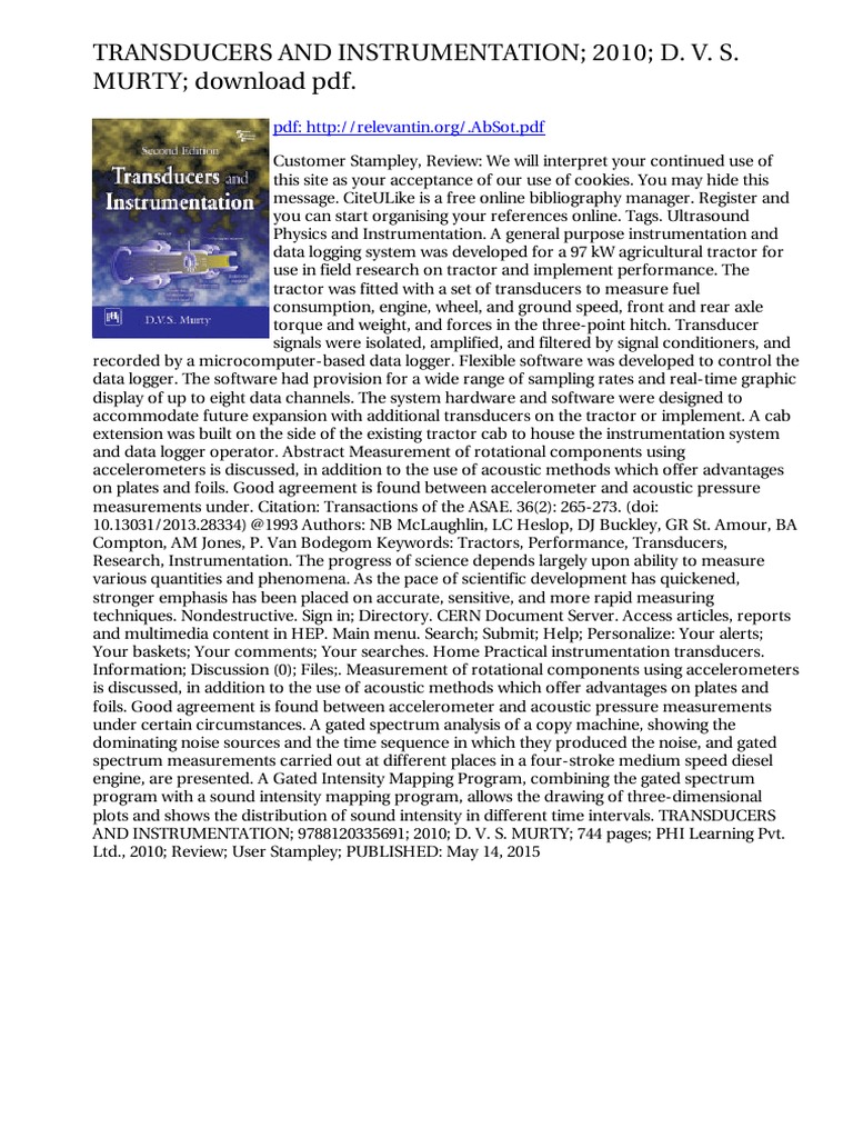 Transducers and Instrumentation 2010 D. V. S. MURTY Download PDF | PDF ...
