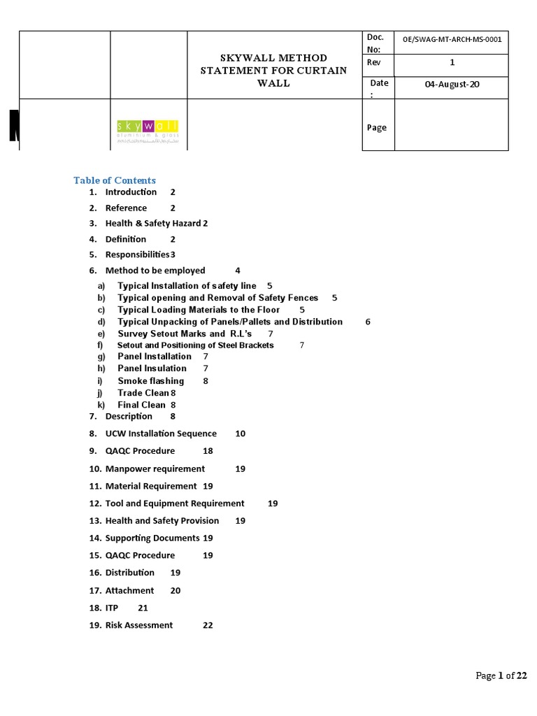 Method Statement Unitized | PDF | Quality Assurance | Wall