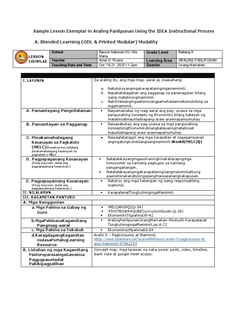 AP9 - Lesson Exemplar Using The IDEA | PDF