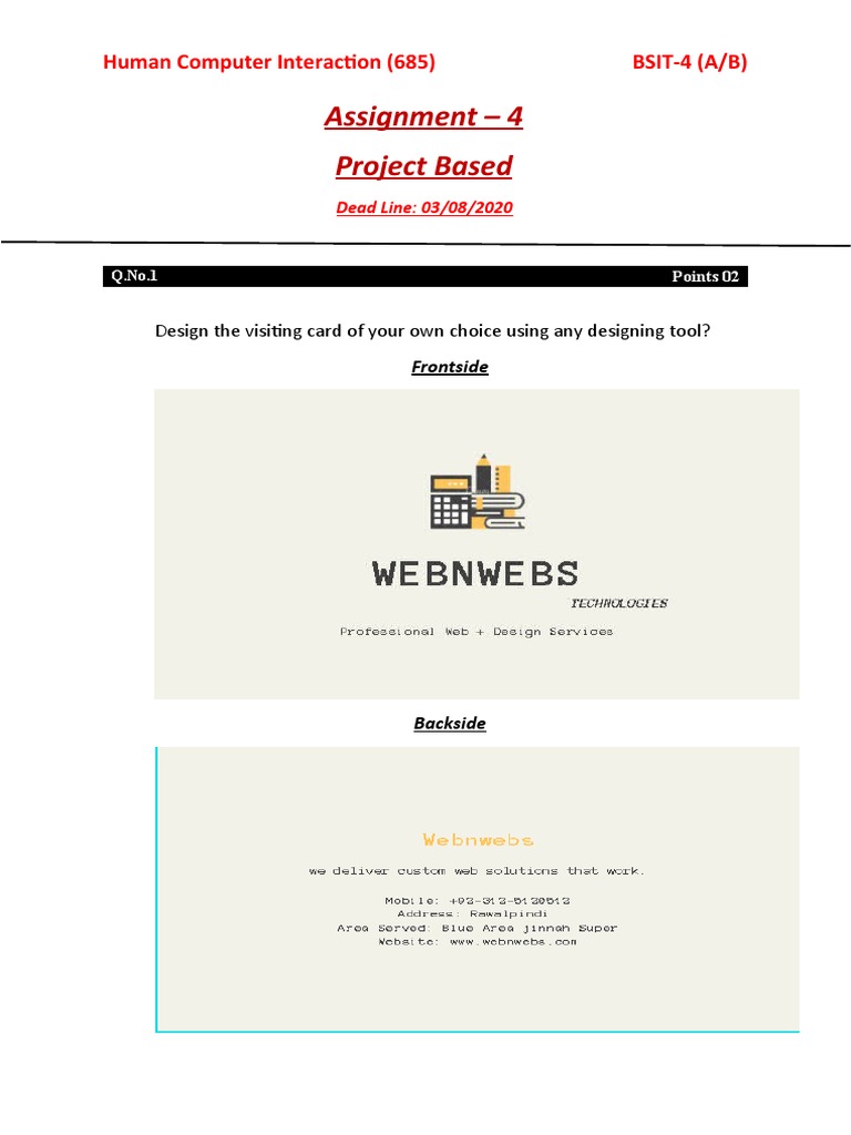 Assignment - 4 Project Based: Human Computer Interaction (685) BSIT-4 ...