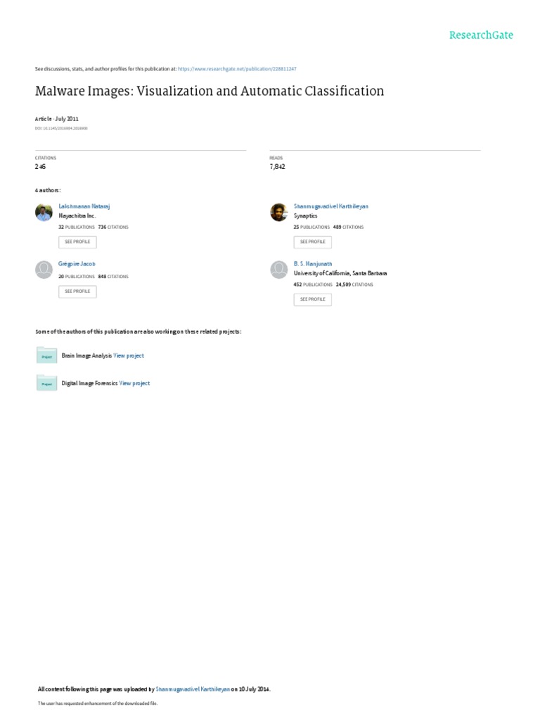 Malware Images Visualization And Automatic Classification July 2011 Pdf Malware