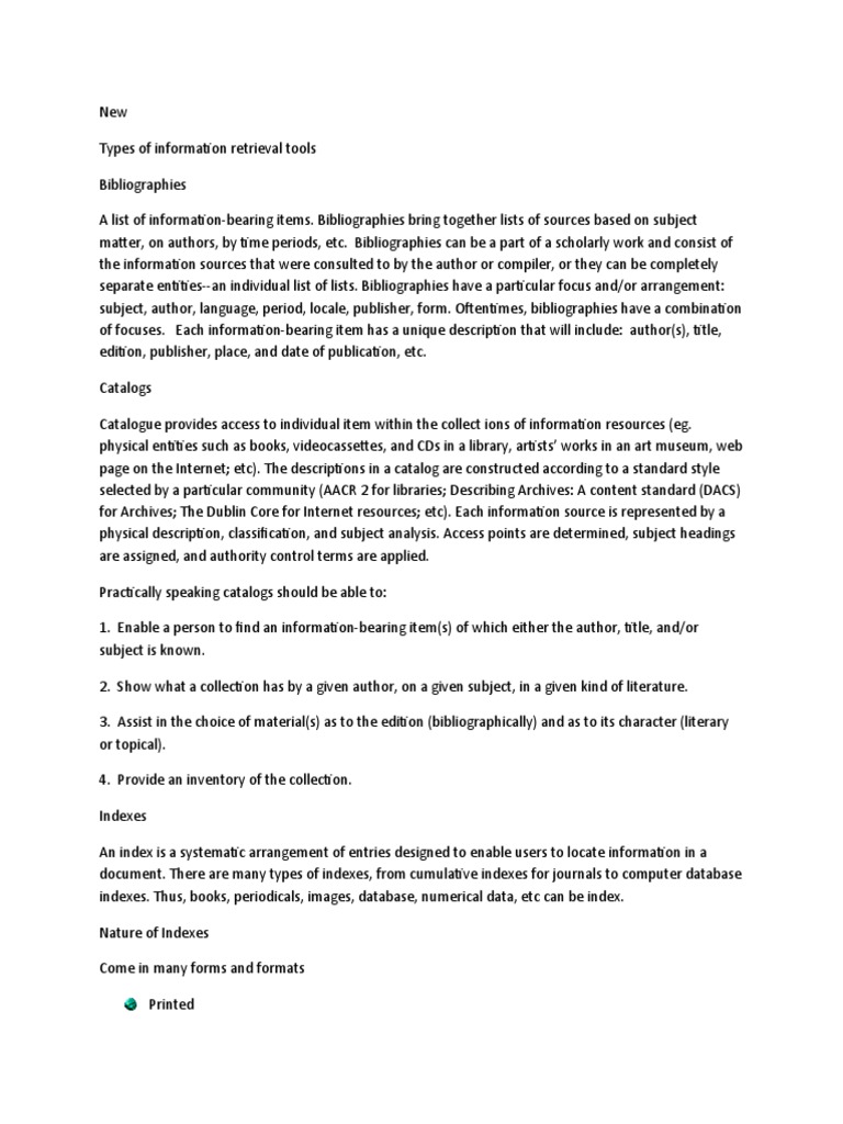 Types of Information Retrieval Tools | PDF | Database Index | Ontology ...