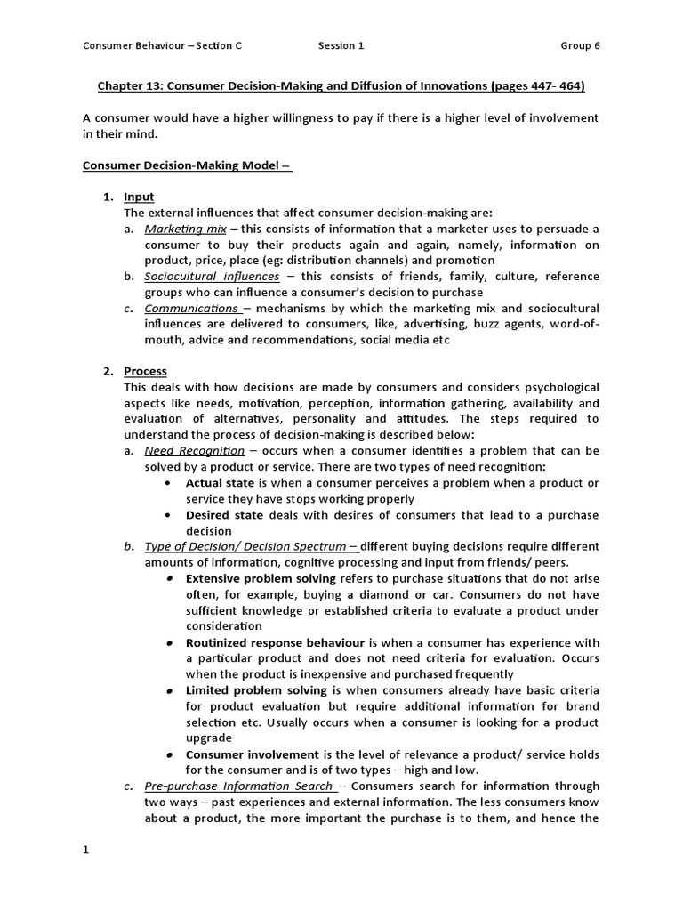 Chapter 13: Consumer Decision-Making and Diffusion of Innovations ...