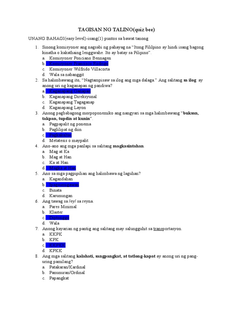 QUIZ BEE (Buwan NG Wika) | PDF