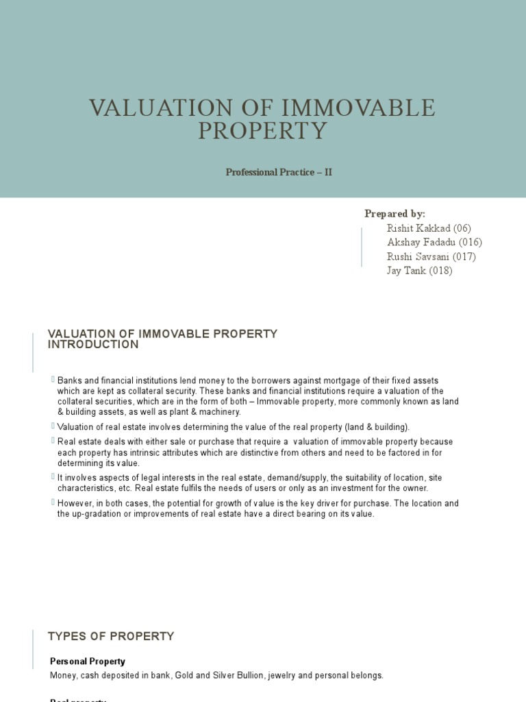 Valuation of Immovable Property: Professional Practice - II | PDF ...