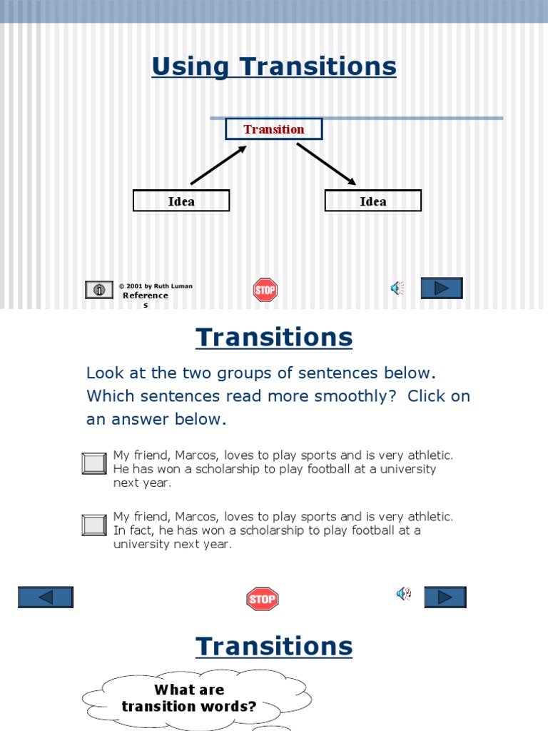 Using Transitions: Transition | PDF | Sentence (Linguistics) | Comma