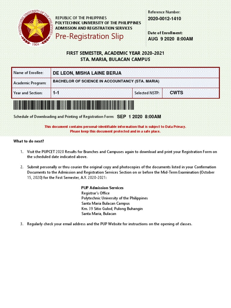 PUP Sta. Maria Enrollment Instructions | PDF