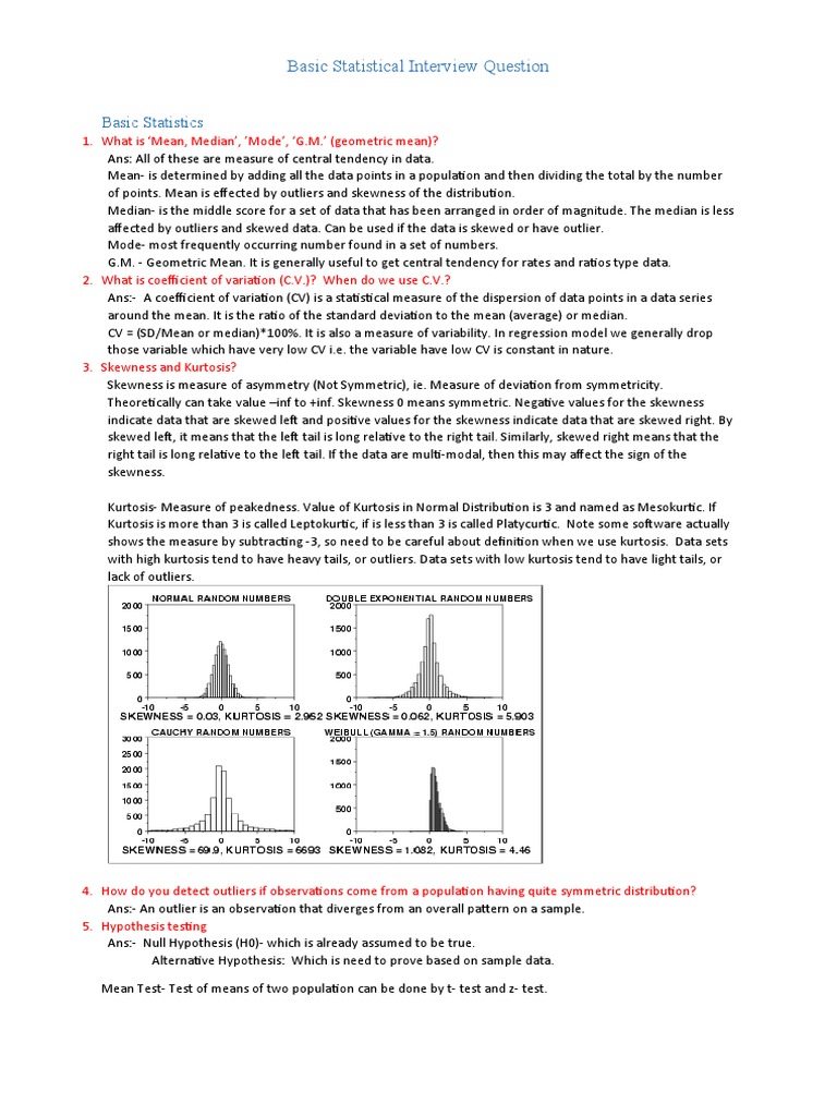 Basic Statistics: Basic Statistical Interview Question | PDF | Coefficient Of Variation | Errors ...