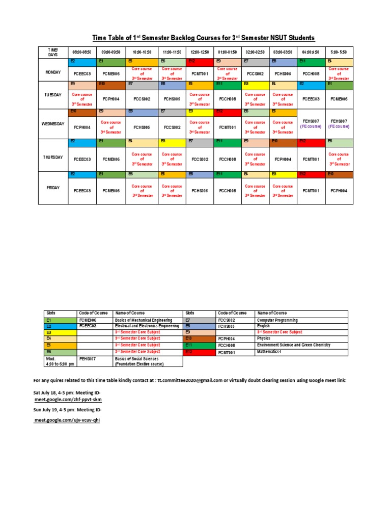 Nsit ECE - Time Table - 17 - 7 - 20 | PDF | Electronics | Computing