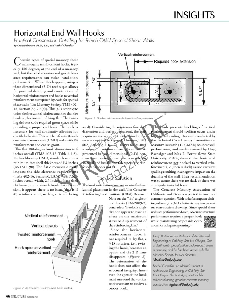 STR-M - Horizontal End Wall Hooks Construct Detail For 8-Inch CMU ...