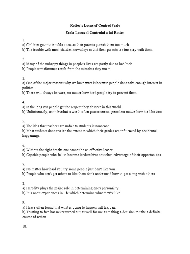 Scala Rotter Locus of Control | PDF | Luck | Motivation