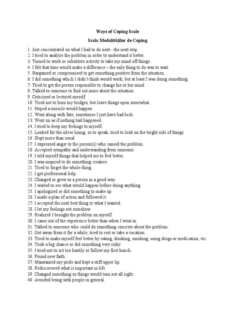 Scala Ways of Coping Scale Folkman | PDF | Applied Psychology ...