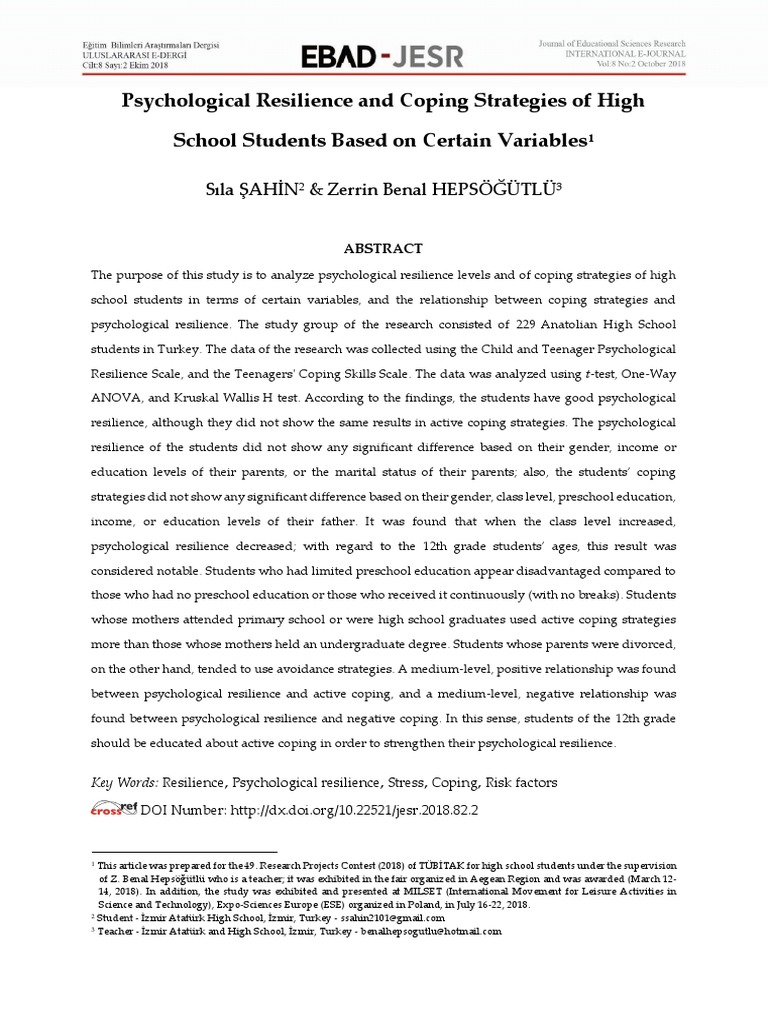 Psychological Resilience and Coping Strategies of High School Students ...