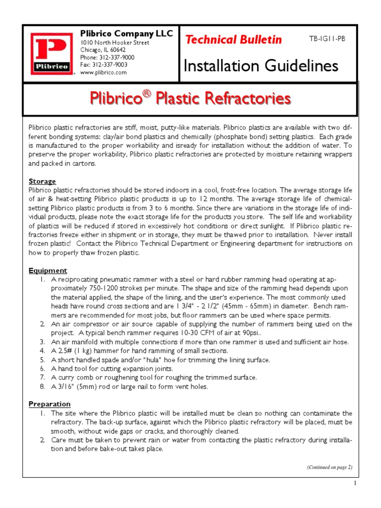 Plibrico Plastic Inst 11 | PDF | Refractory | Anchor