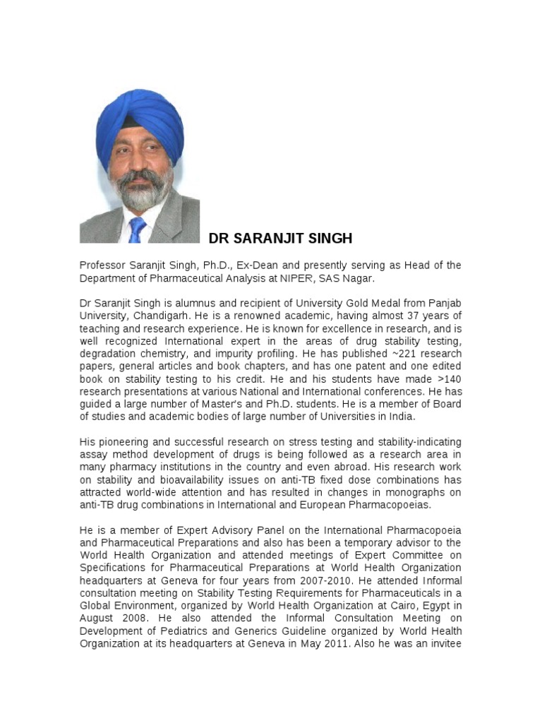 Saranjit Singh Profile Mohali | PDF | Pharmaceutical Sciences | Health Care