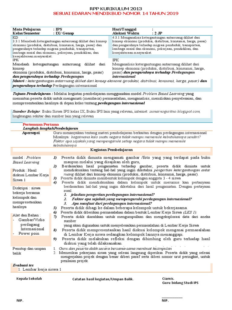 CONTOH RPP Ips Bab 3 Kls 9 SMT 2 | PDF