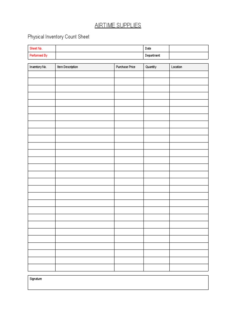 Physical Inventory Count Sheet Example