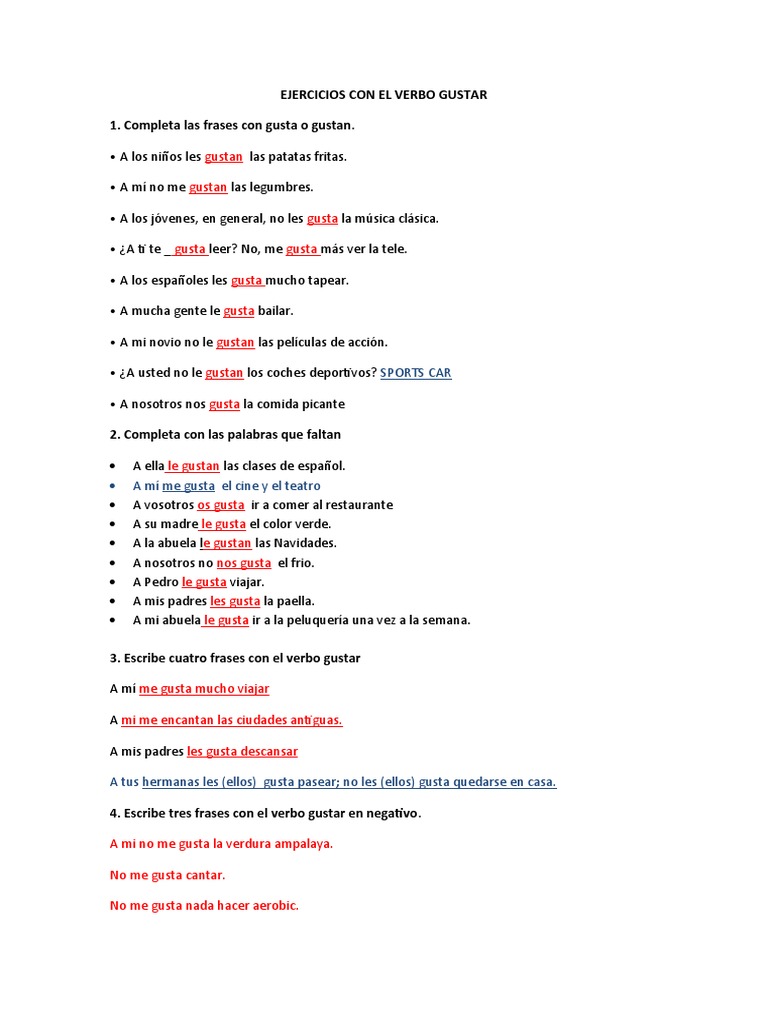 Ejercicios GUSTAR | PDF