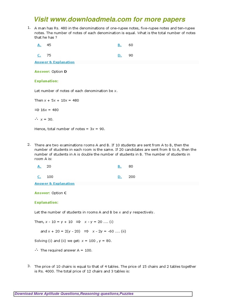 15 Simplification Aptitude Questions With Solutions | PDF | Teaching ...
