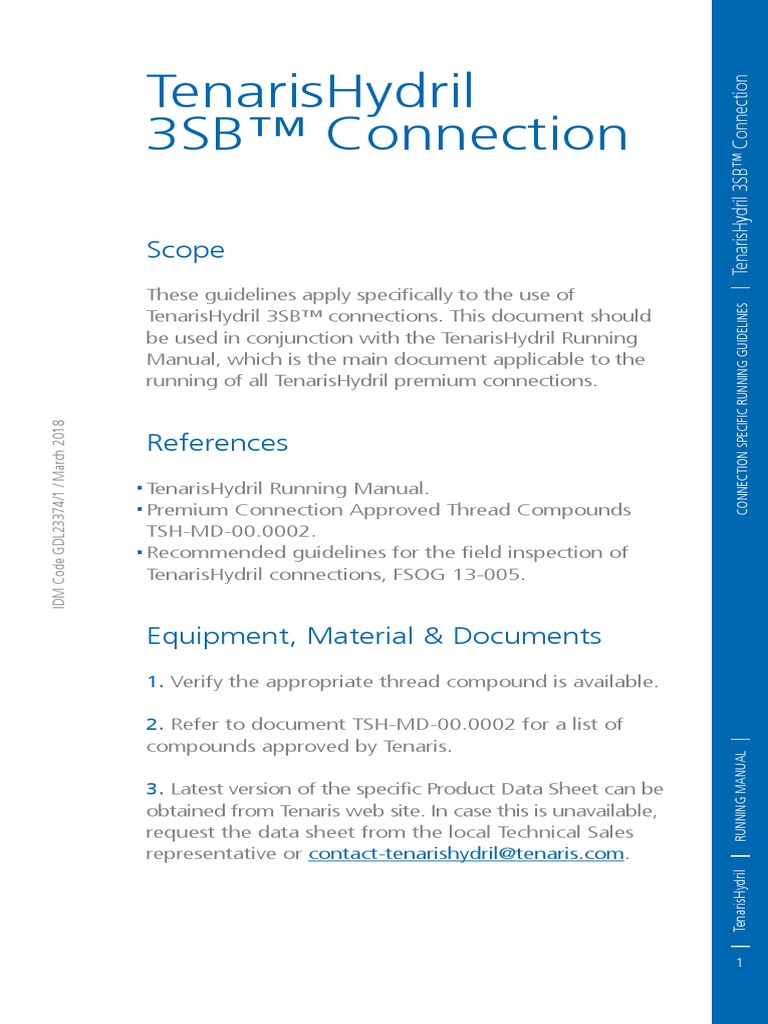 Tenarishydril 3Sb™ Connection: Scope | PDF | Pipe (Fluid Conveyance ...