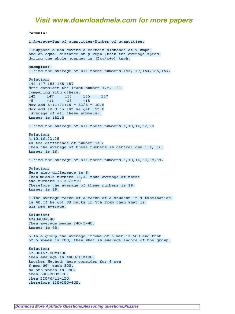 Average Aptitude Questions With Answers | PDF | Average | Grandparent