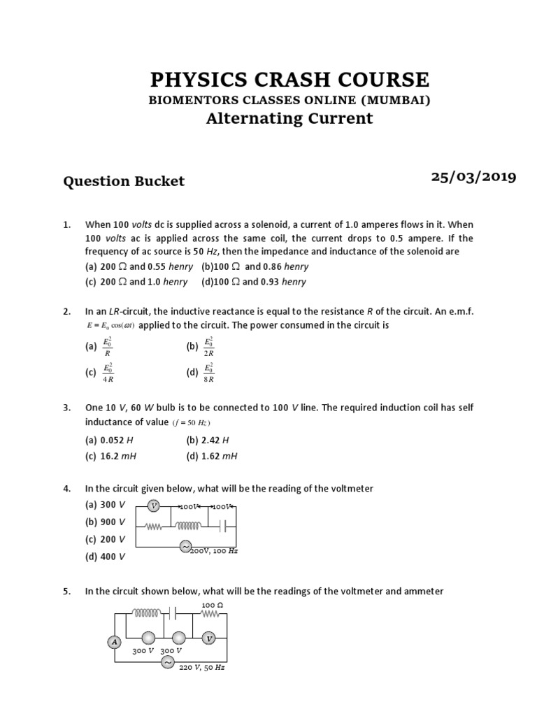 AC Circuit Analysis and MCQs | PDF | Alternating Current | Inductor