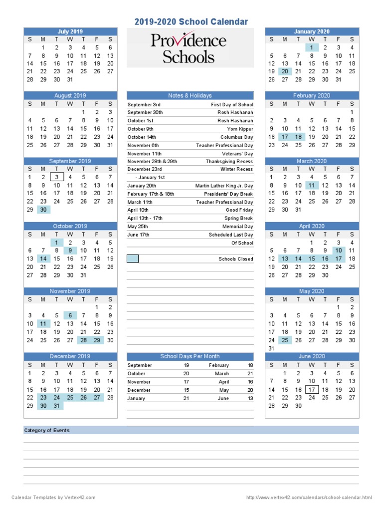 PVD School Year Calendar Template 2019-2020 | PDF | Jewish Holidays ...