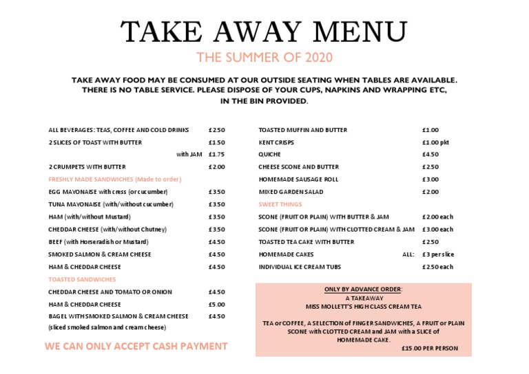 Summer 2020 Take Away Menu | PDF | Scone | Sandwich