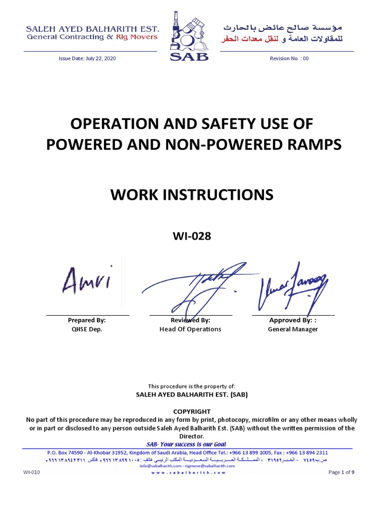 WI-028.Operation and Safety Use of Powered and Non-Powered Ramps | PDF ...