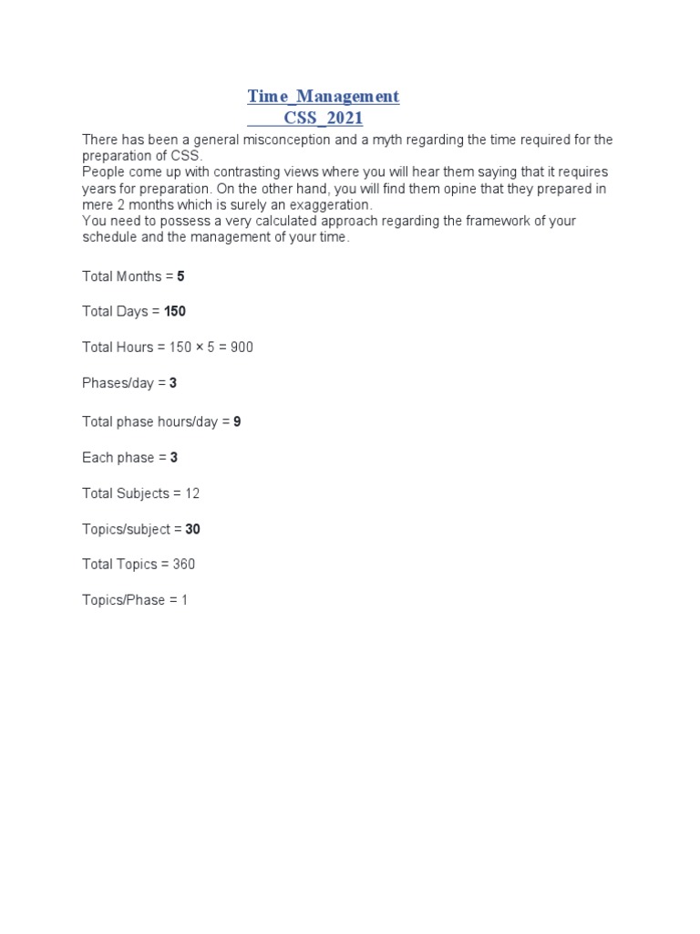 Six-Month Plan For CSS - 2021 | PDF