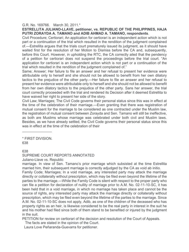 Juliano-Llave vs. Republic ESCRA PDF | PDF | Annulment | Marriage