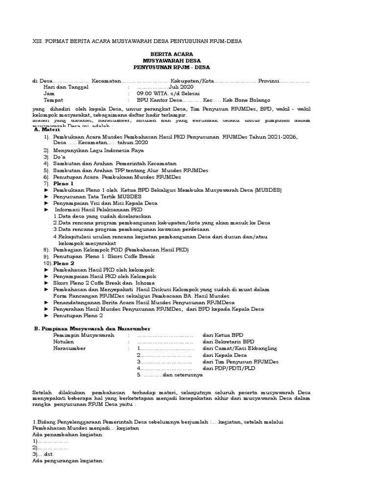 BA - MUSDES RPJMDES 2020.contoh | PDF