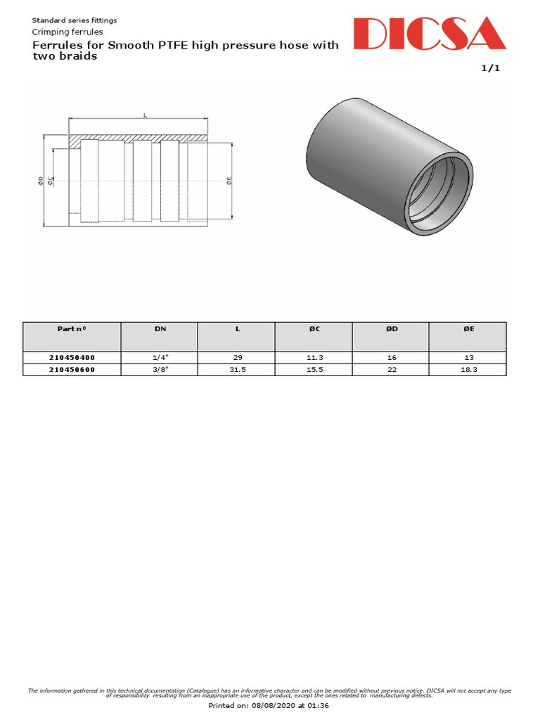 Ferrules For Smooth PTFE High Pressure Hose With Two Braids | PDF