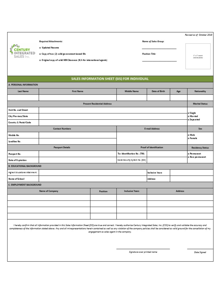Sales Agent Form PDF | PDF | Identity Document | Document