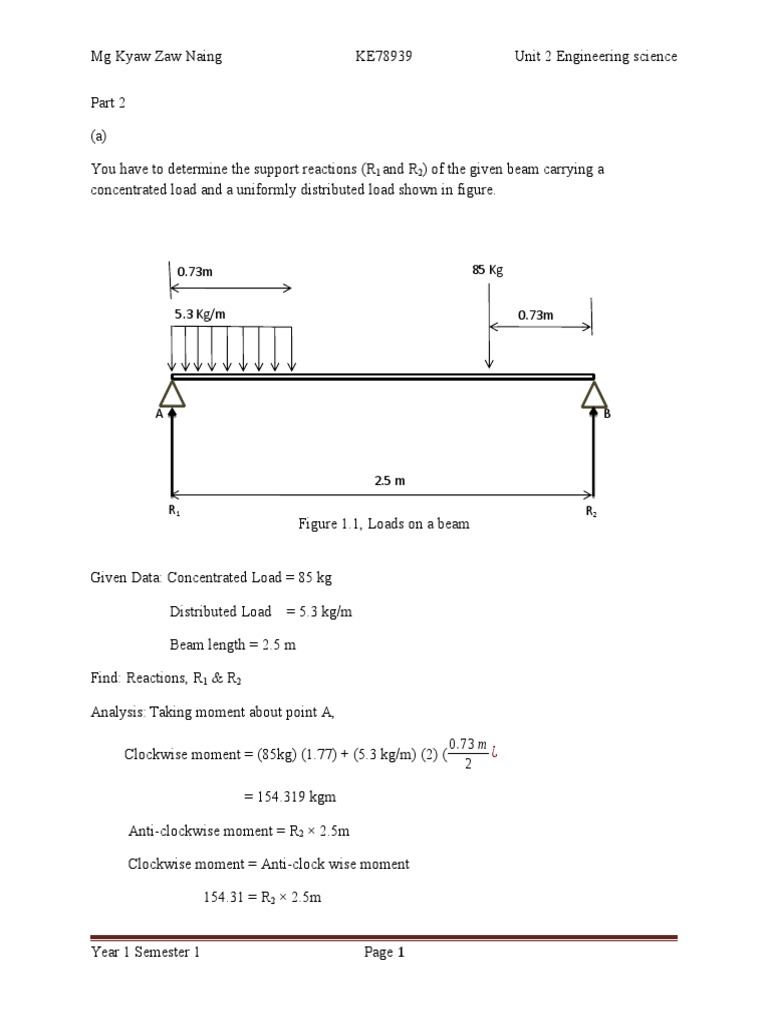 Y1S1 Roll.3 MG Kyaw Zaw Naing, Engineering Science | PDF | Friction ...