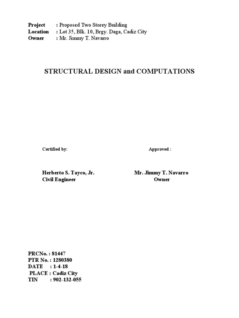 Structural Design and Computations: Certified By: Approved | PDF ...