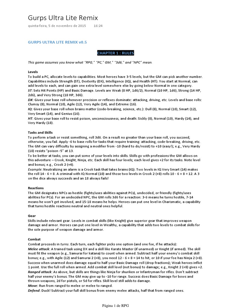 GURPS Ultra-Lite Remix | PDF | Armour | Leisure