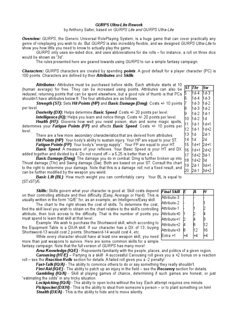 GURPS Ultra-Lite Rework | PDF | Leisure