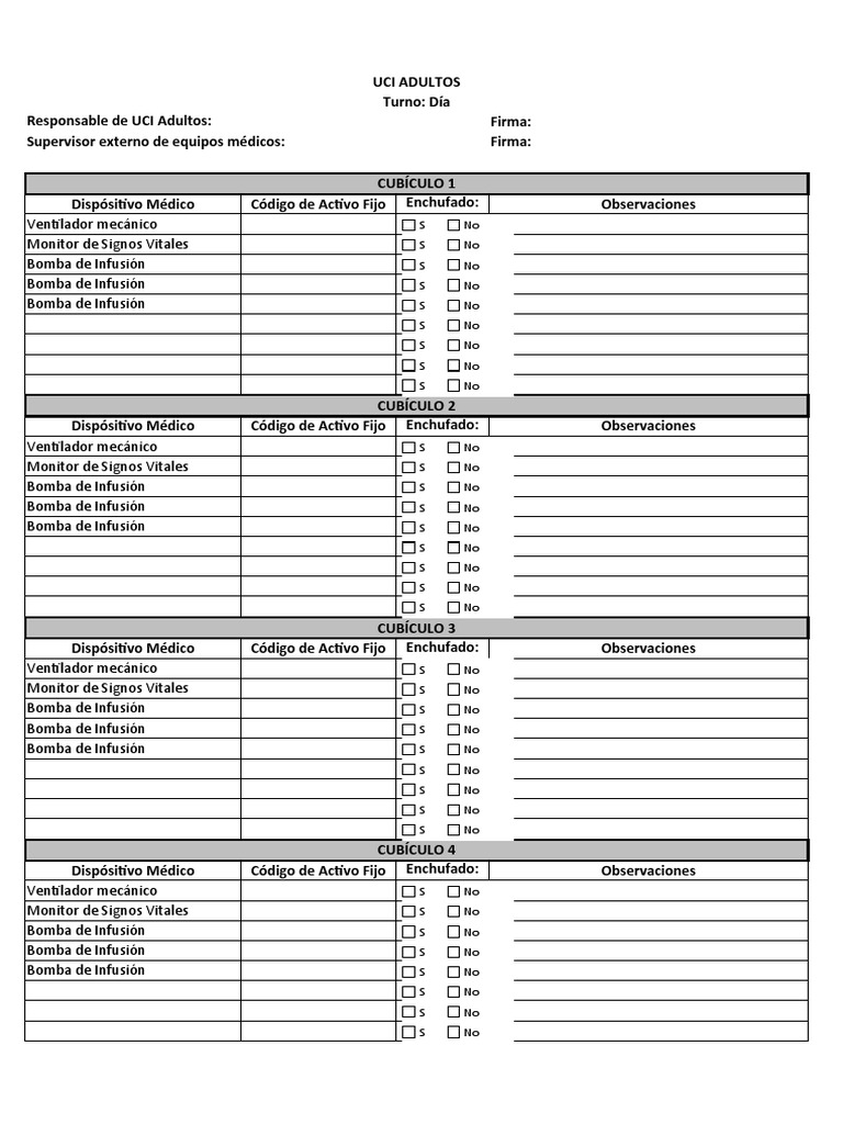 Checklist Uci | Descargar gratis PDF | Medicina | Medicina CLINICA