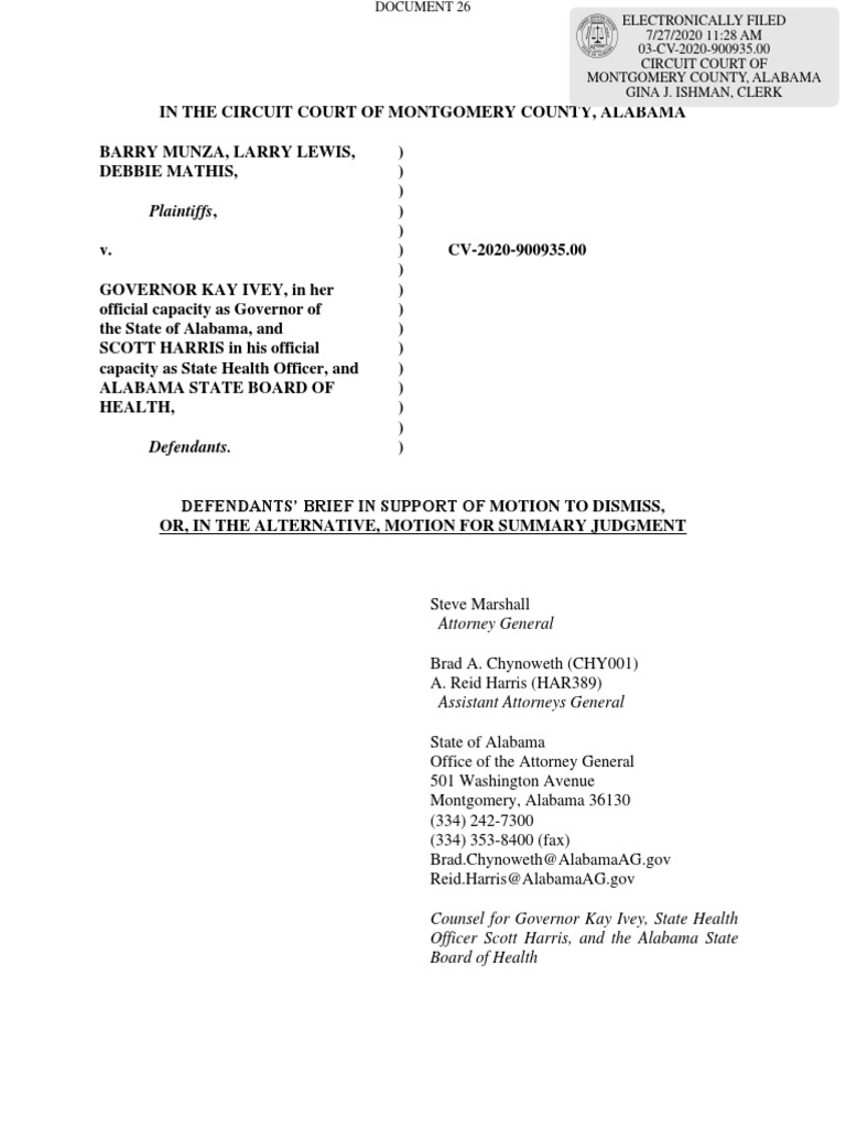 Mask Lawsuit Ivey Motion To Dismiss | PDF | Summary Judgment | Federal ...